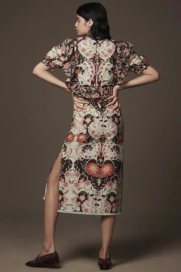 farm rio embroidered floral short sleeve midi dress Farm Rio Multicolor Oriental Garden Short Sleeve Maxi Dress, Oriental Garden Multicolor / S main image 1