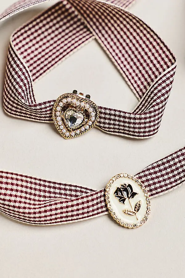 Anthropologie Shoe Charm & Laces Set - Brown Gingham