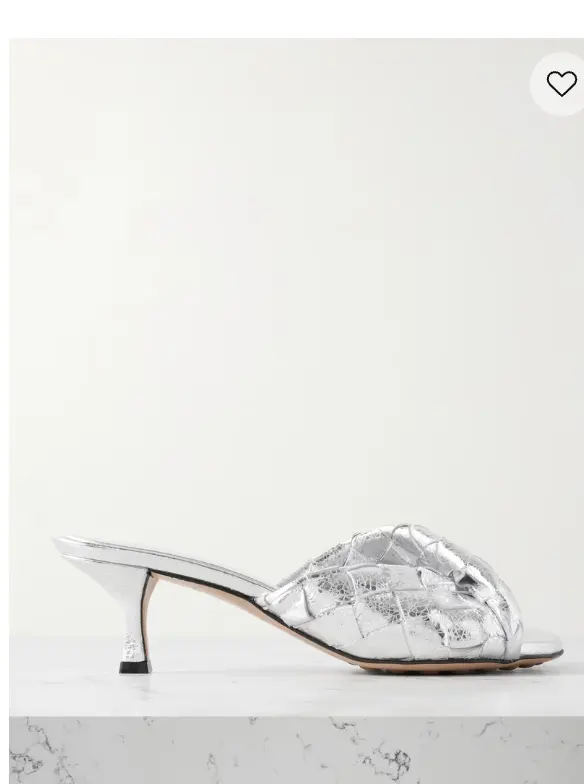 Bottega Veneta Blink Twisted Intrecciato Metallic Leather Mules - Silver