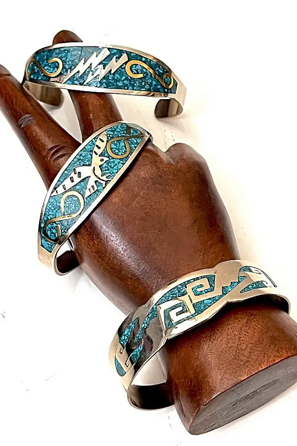 ANNA CORINNA Vintage Alpaca Silver And Ground Turquoise Cuff
