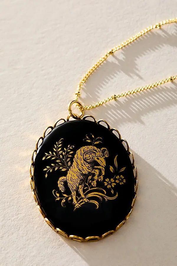 Free People Jules Onyx Zodiac Necklace - Aries