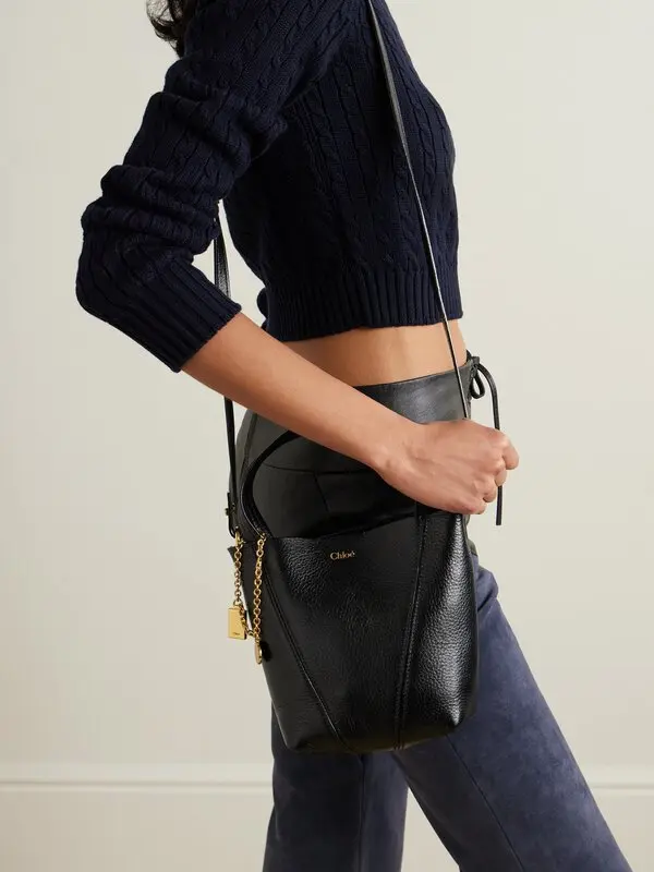 Chloé Spin Small Embellished Textured-leather Tote - Black
