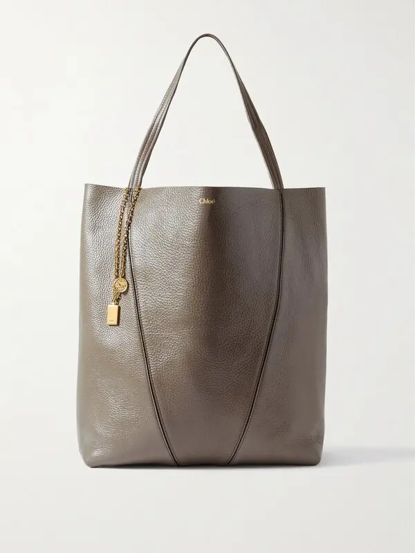 Chloé Spin Embellished Textured-leather Tote - Brown