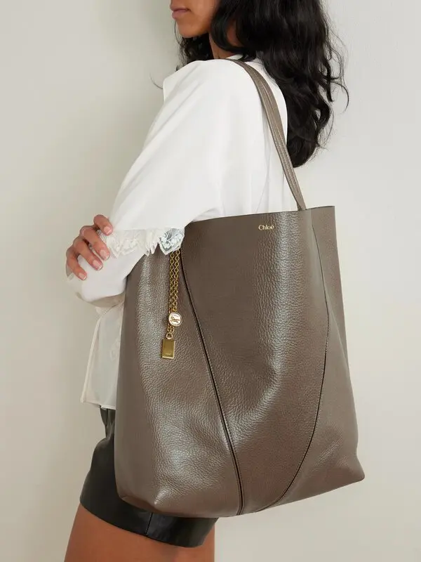 Chloé Spin Embellished Textured-leather Tote - Brown
