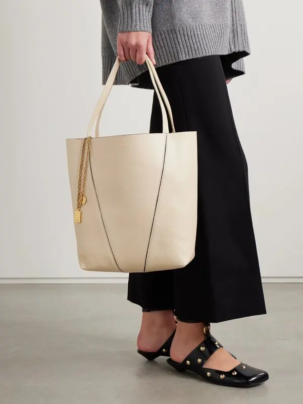 Chloé Spin Textured-leather Tote - Ecru