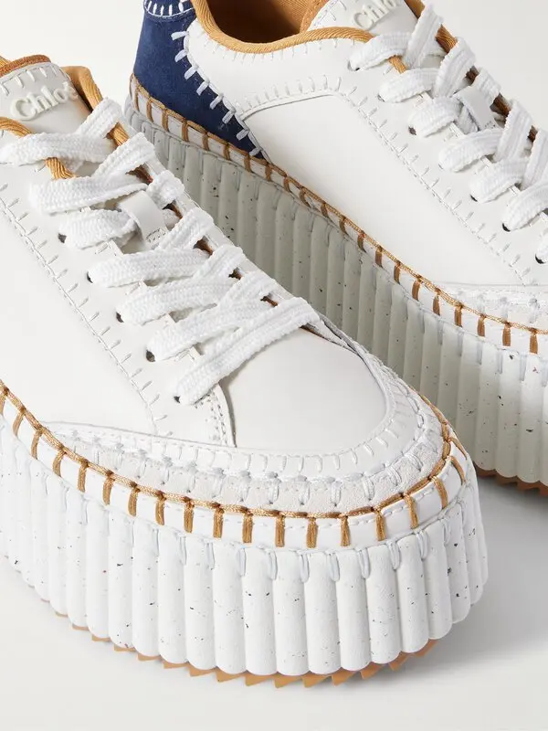 Chloé Nama Leather Platform Sneakers - White