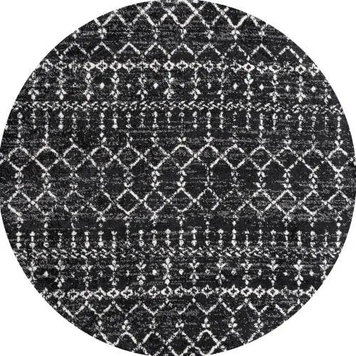 JONATHAN Y Moroccan Hype Boho Vintage Diamond Round Area Rug - Black/ivory