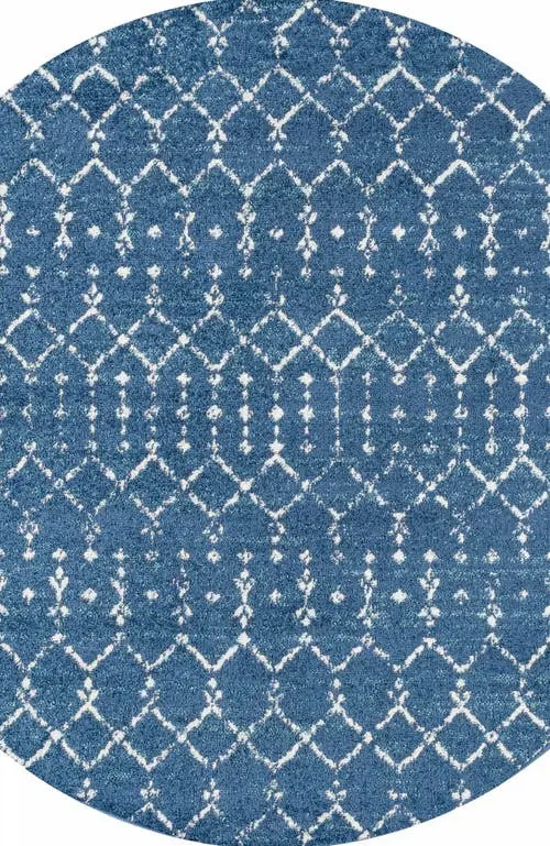 JONATHAN Y Moroccan Hype Boho Vintage Diamond Round Area Rug - Blue/white