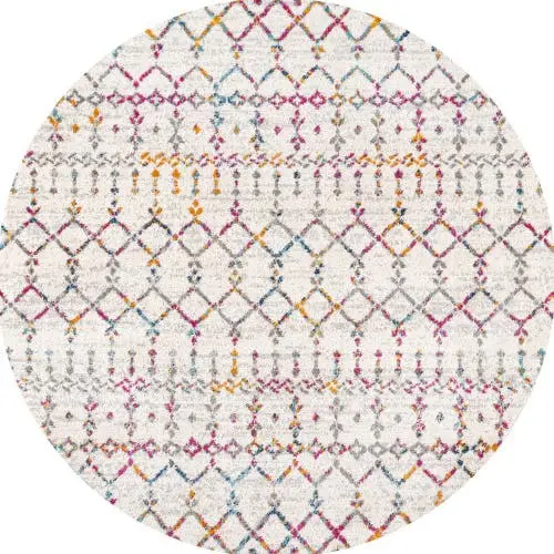 JONATHAN Y Moroccan Hype Boho Vintage Diamond Round Area Rug - Ivory/multi
