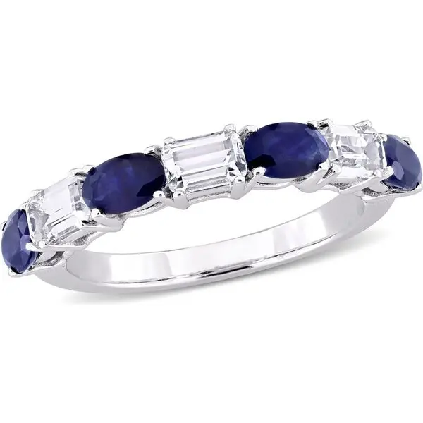 JULIANNA B. 14k Gold Semi-eternity Ring With Sapphire And White Sapphire - Sapphire/white Gold