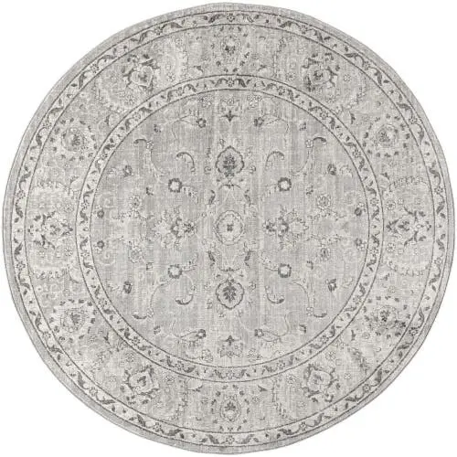 JONATHAN Y Modern Persian Vintage Round Area Rug - Light Grey