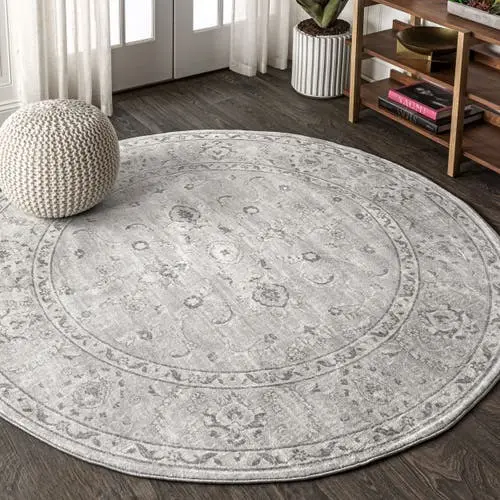 JONATHAN Y Modern Persian Vintage Round Area Rug - Light Grey