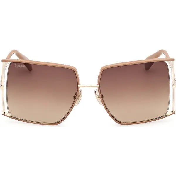Max Mara 68mm Gradient Oversize Rectangle Sunglasses - Gold/ Camel Brown / Grad Brown