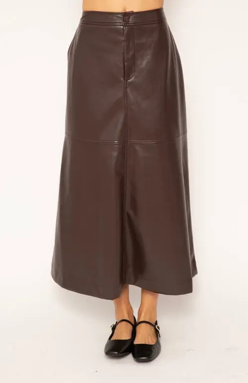 Central Park West Beatrix Vegan Leather Midi Skirt - Chocolate