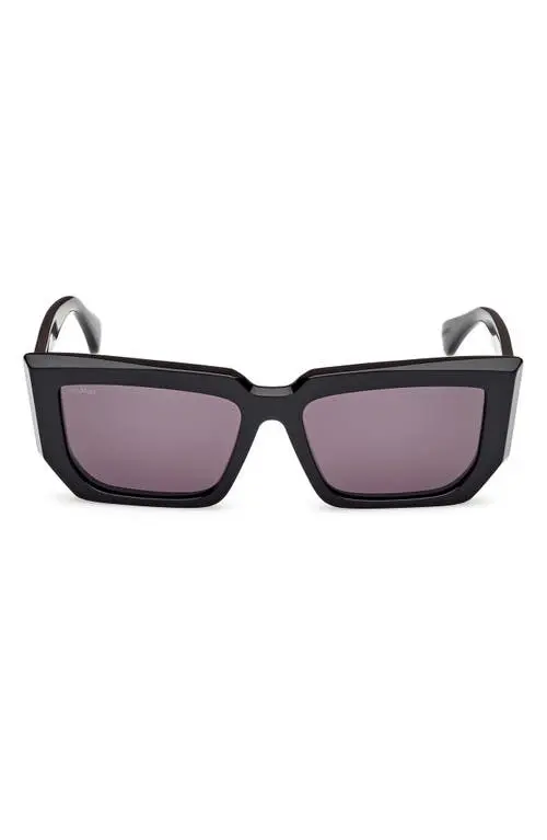 Max Mara 54mm Rectangular Sunglasses - Shiny Black / Smoke Lenses