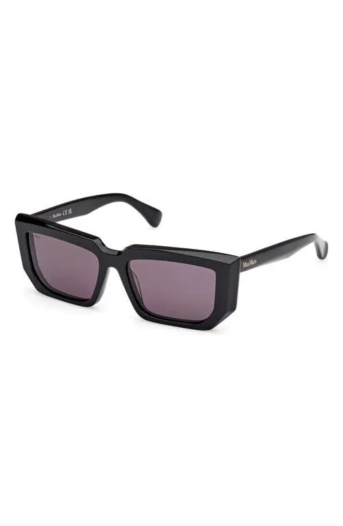Max Mara 54mm Rectangular Sunglasses - Shiny Black / Smoke Lenses