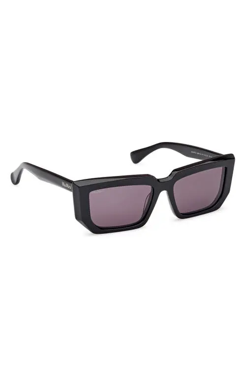 Max Mara 54mm Rectangular Sunglasses - Shiny Black / Smoke Lenses