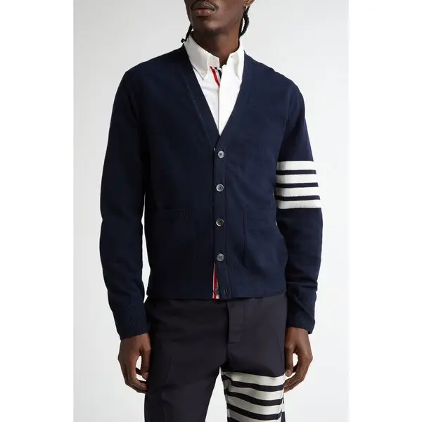 Thom Browne Holiday Hector Nutcracker 4-bar Virgin Wool Cardigan - Navy