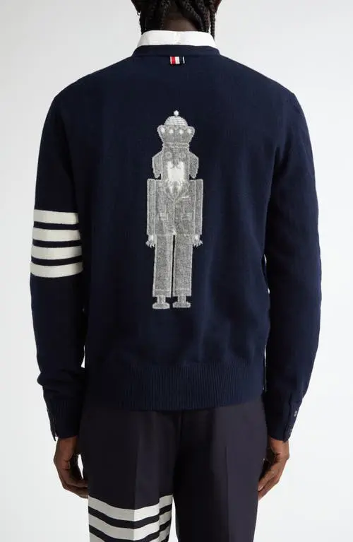 Thom Browne Holiday Hector Nutcracker 4-bar Virgin Wool Cardigan - Navy