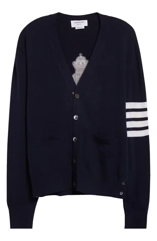 Thom Browne Holiday Hector Nutcracker 4-bar Virgin Wool Cardigan - Navy