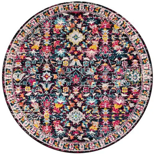 JONATHAN Y Modern Persian Boho Floral Round Area Rug - Multi/purple