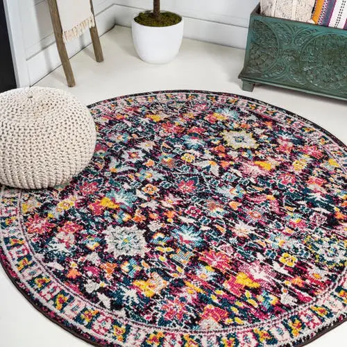 JONATHAN Y Modern Persian Boho Floral Round Area Rug
