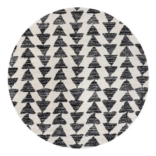 JONATHAN Y Aisha Moroccan Triangle Geometric Round Area Rug - Cream/black