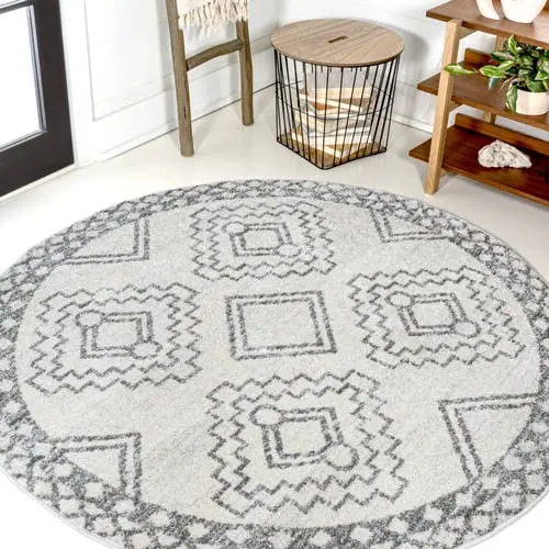 JONATHAN Y Amir Moroccan Beni Souk Round Area Rug - Cream/gray