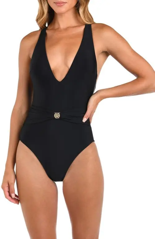 L'Agence Lisa Solids Plunge One-piece Swimsuit - Black