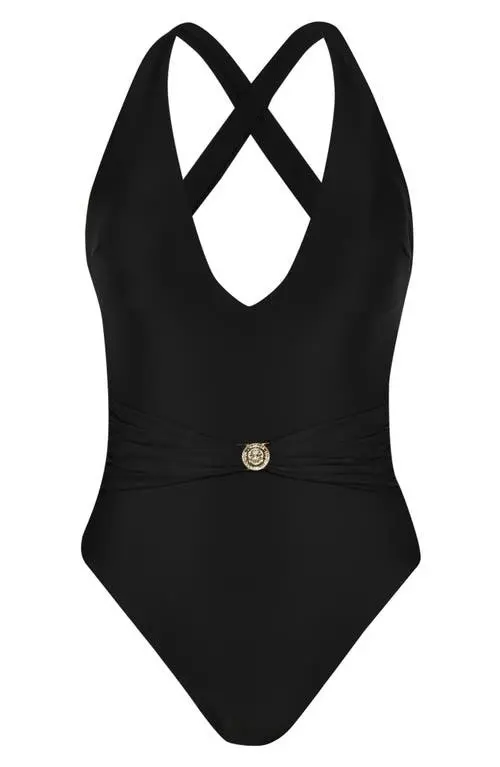 L'Agence Lisa Solids Plunge One-piece Swimsuit - Black