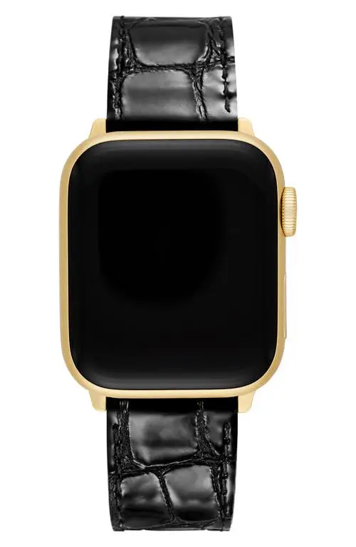Michele Croc Embossed Leather 20mm Apple Watch® Band - Black Gold
