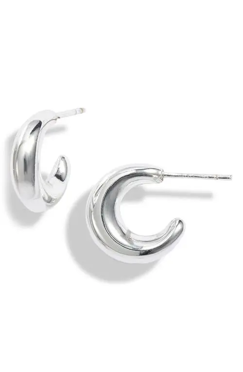 Argento Vivo Puff Small Curved Hoop Earrings - Silver