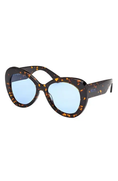 Emilio Pucci 56mm Round Frame Sunglasses - Dark Havana / Bright Blue