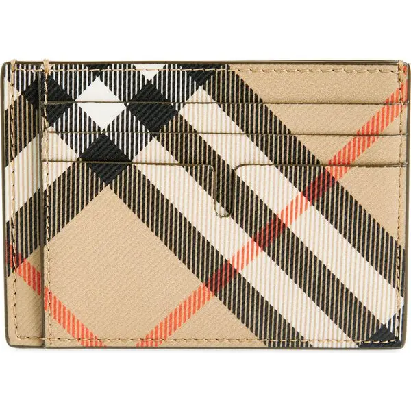 Burberry Check Money Clip Coated Canvas & Leather Card Case - Sand