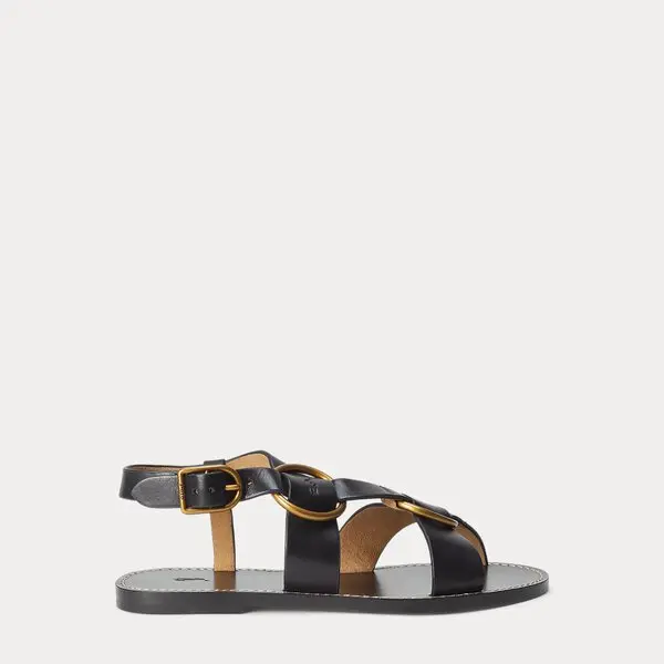 Ralph Lauren Double O-ring Leather Sandal - Black