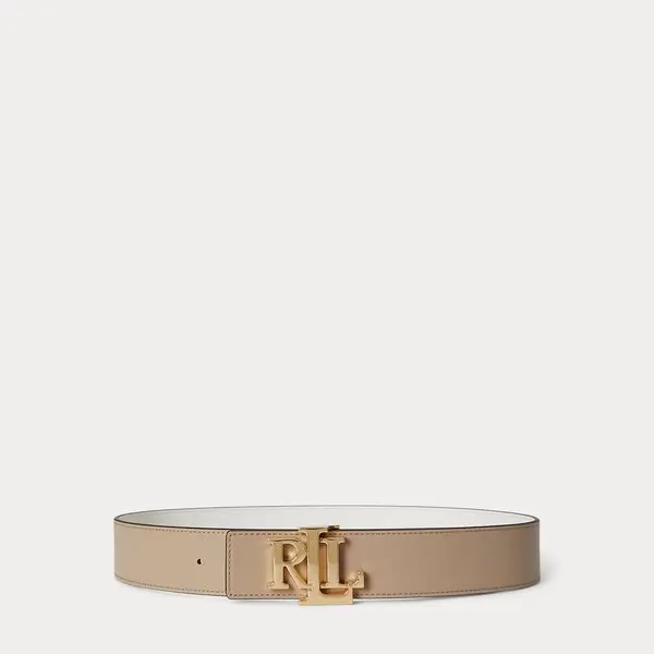 Ralph Lauren Logo Reversible Leather Wide Belt - Birch Tan/white