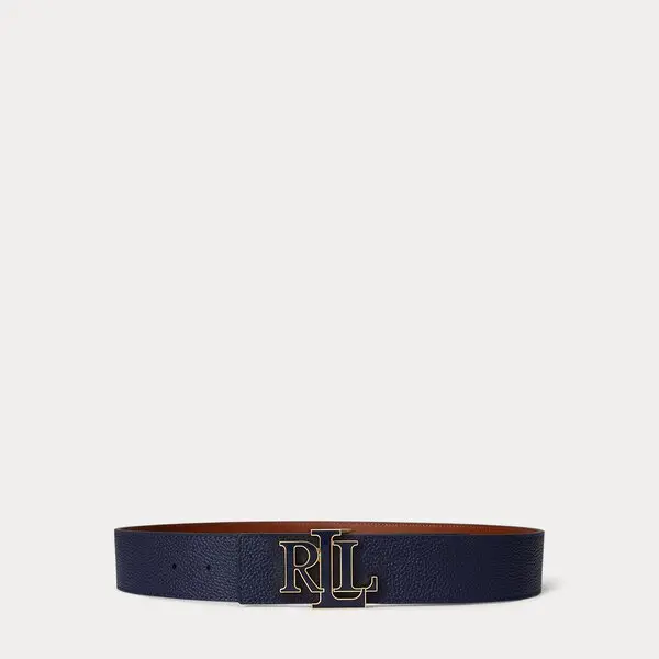 Ralph Lauren Logo Reversible Leather Wide Belt - Refined Navy/lauren Tan
