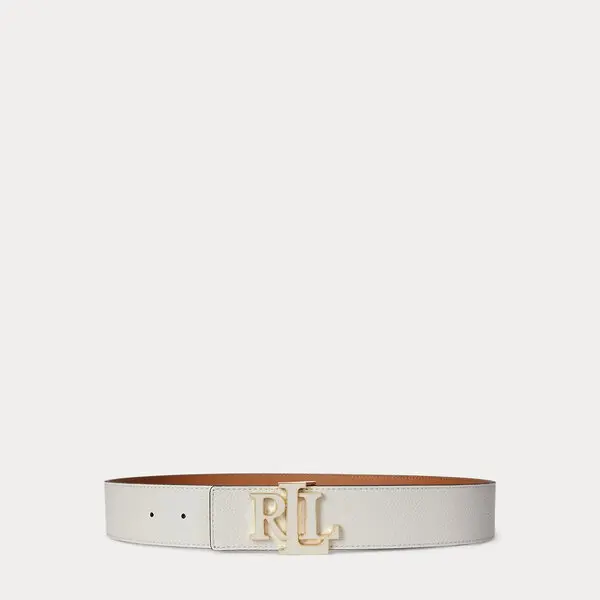 Ralph Lauren Logo Reversible Leather Wide Belt - Soft White/caramel