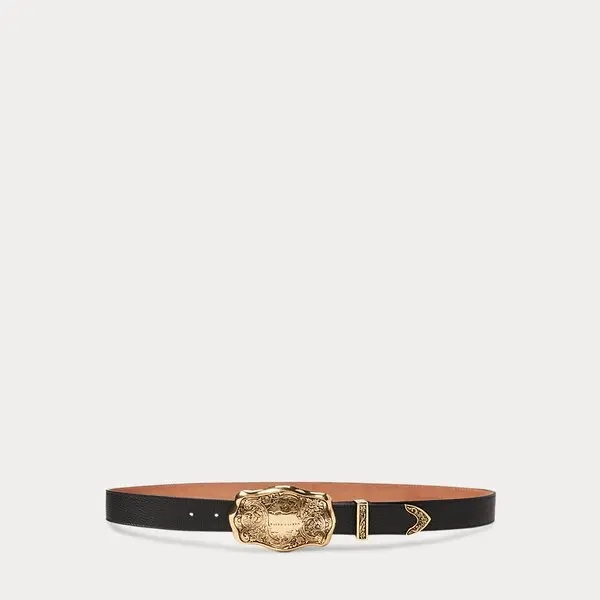 Ralph Lauren Tooled-buckle Calfskin Belt - Black