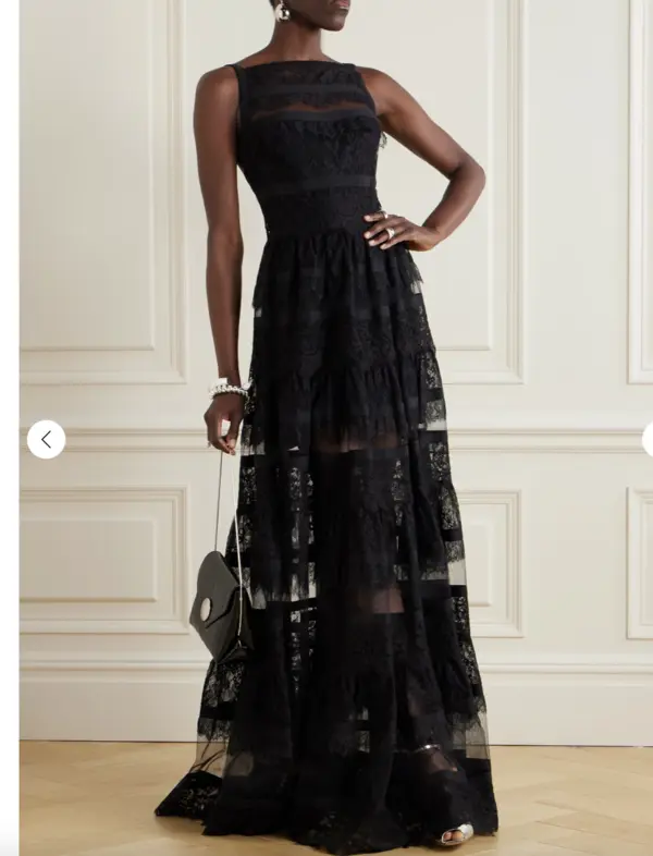 chinese dress ladies ELIE SAAB Spring Summer 2025 EMBROIDERY LACE DRESS in Black
