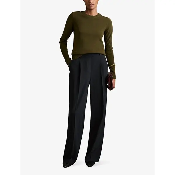 REISS Eden Wide-leg Twill Trousers - Navy