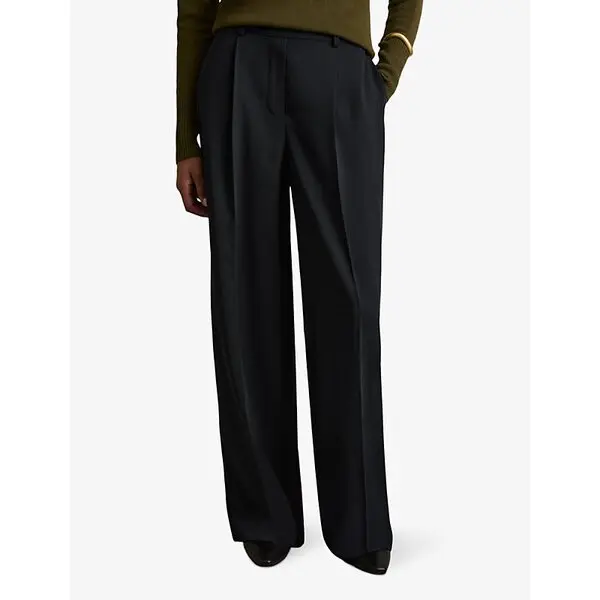 REISS Eden Wide-leg Twill Trousers - Navy