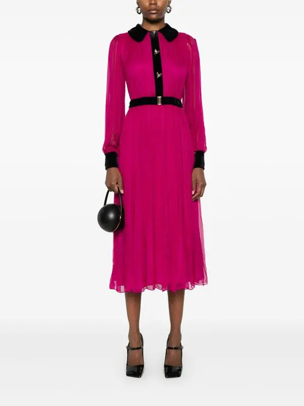 NISSA Belted Silk Midi Dress