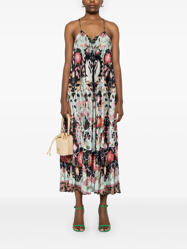 Farm Rio Floral-Print Pliss-Satin Midi Dress - Blue - 50% Off |  Editorialist