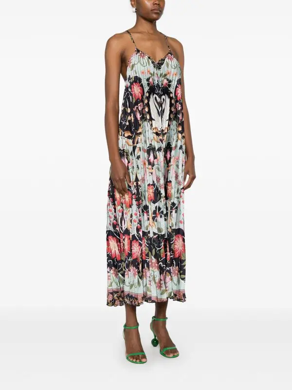 Farm Rio Pleated Sleeveless Midi Dress