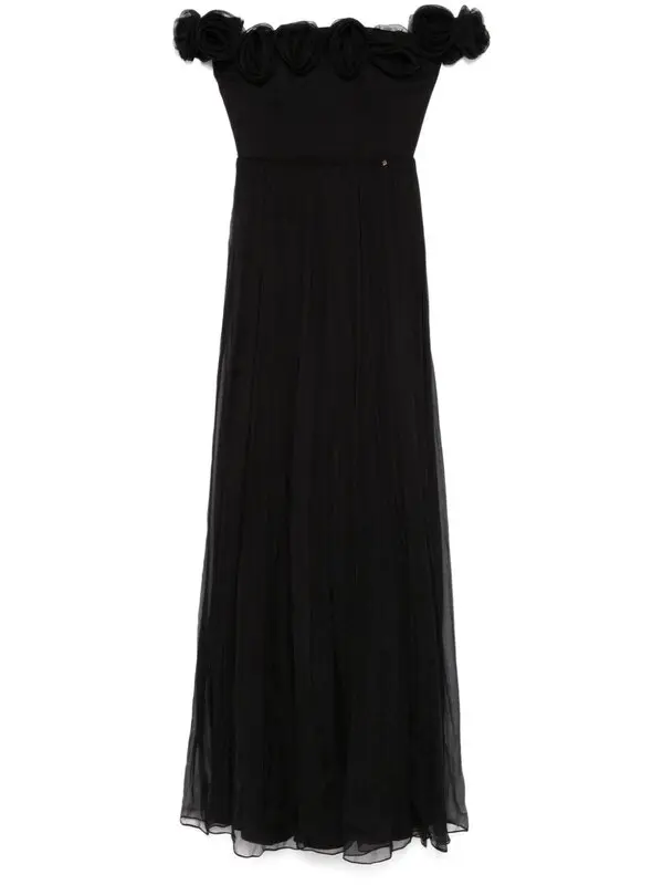 NISSA Floral-appliqué Silk Maxi Dress