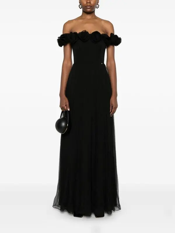 NISSA Floral-appliqué Silk Maxi Dress