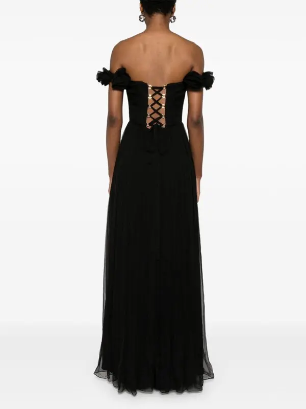 NISSA Floral-appliqué Silk Maxi Dress
