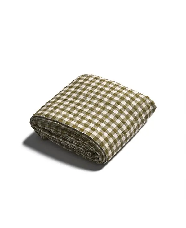 PIGLET IN BED Gingham Linen Blend Flat Sheet - Botanical Green Gingham