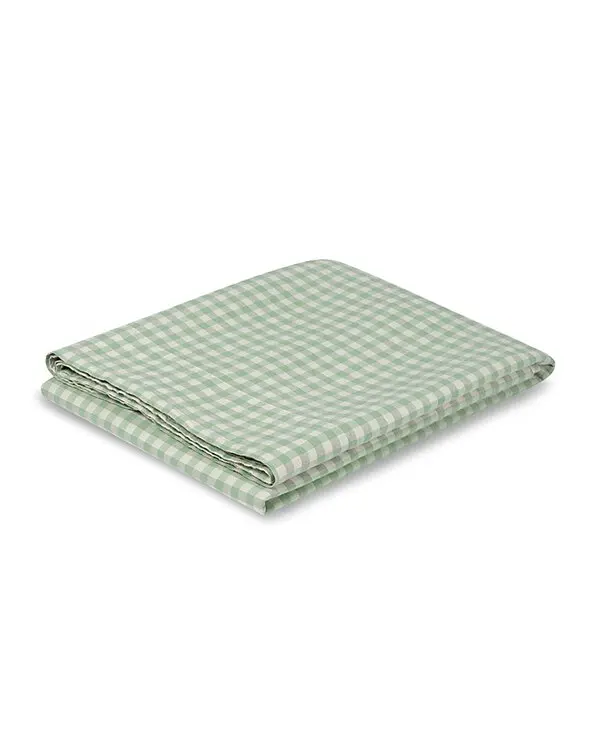PIGLET IN BED Gingham Linen Blend Flat Sheet - Sage Green